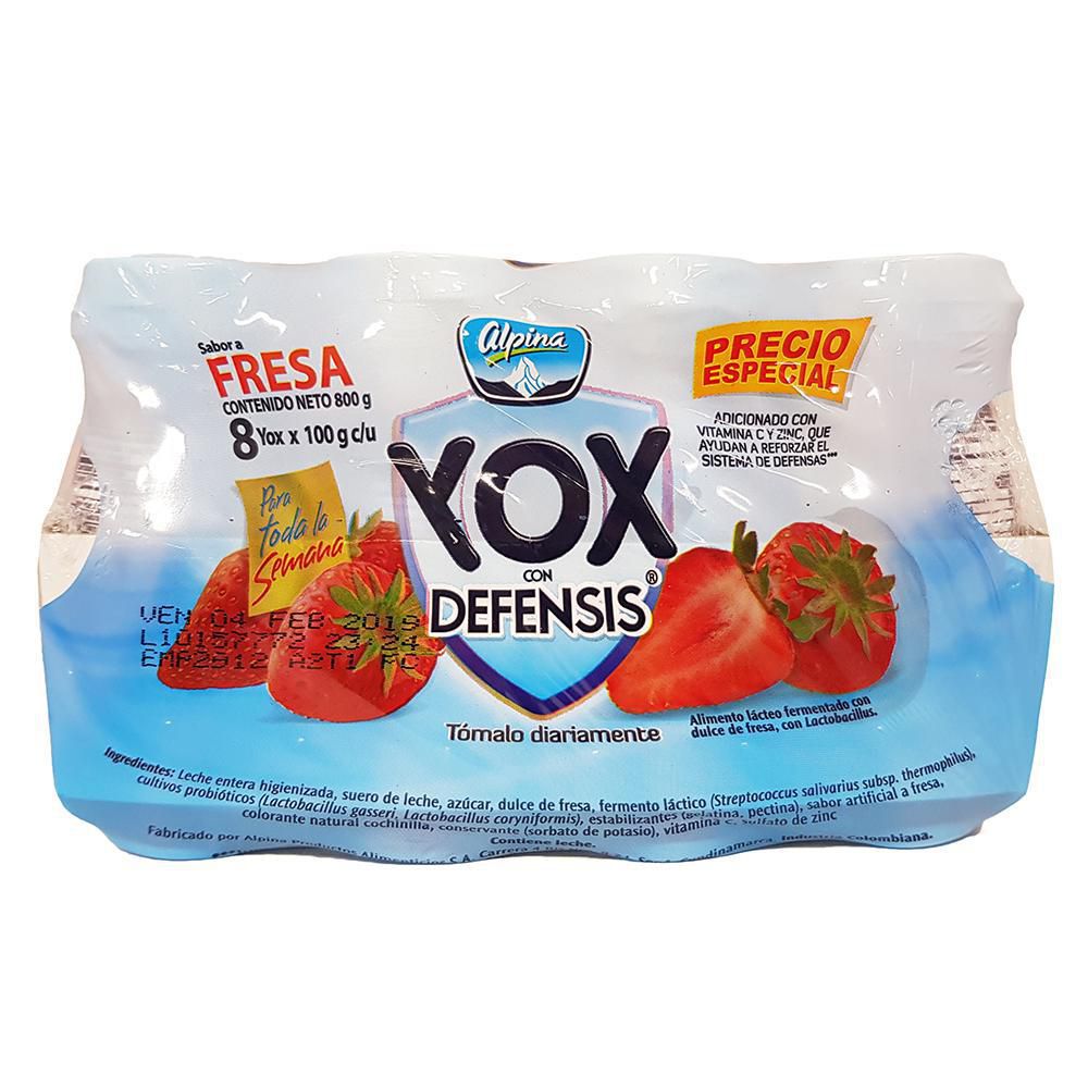 Yogures Defensis Yox Sabor a Fresa Paq x 8 unds (100 g - exito.com