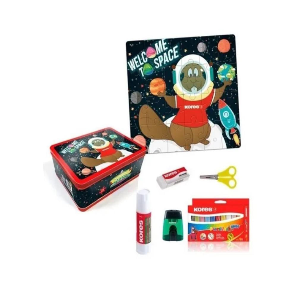 Kit Escolar Kores Caja Metálica X 6 Uds