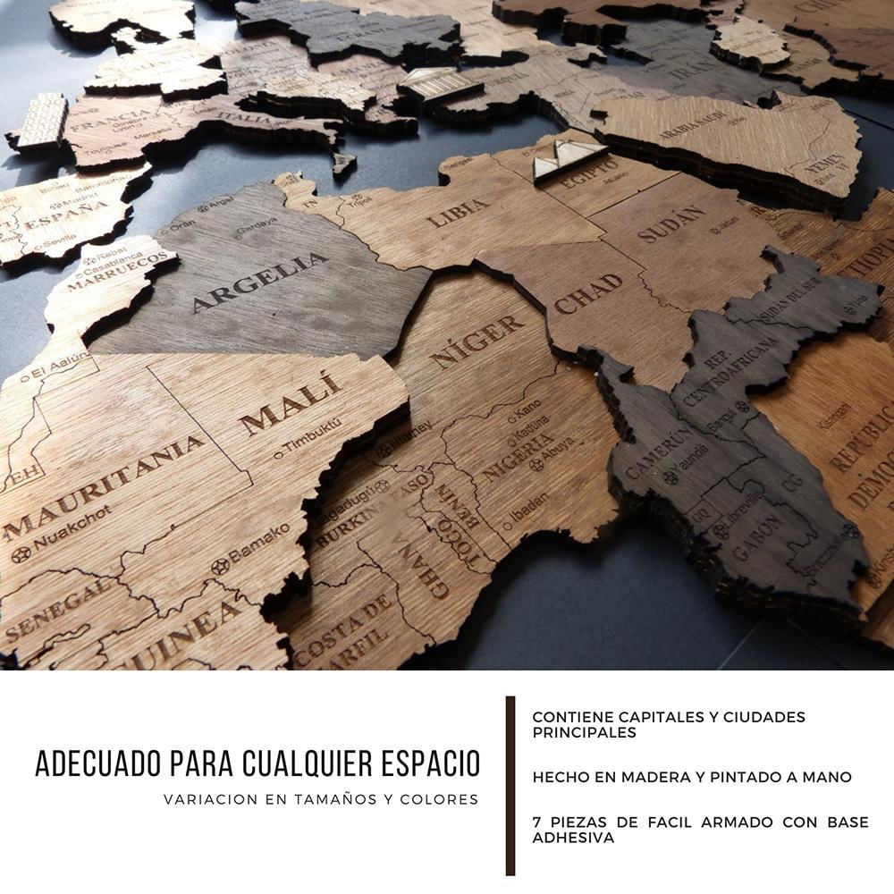 Mapa En Madera Mapamundi 3D 120 Cm X 70 Cm img #2