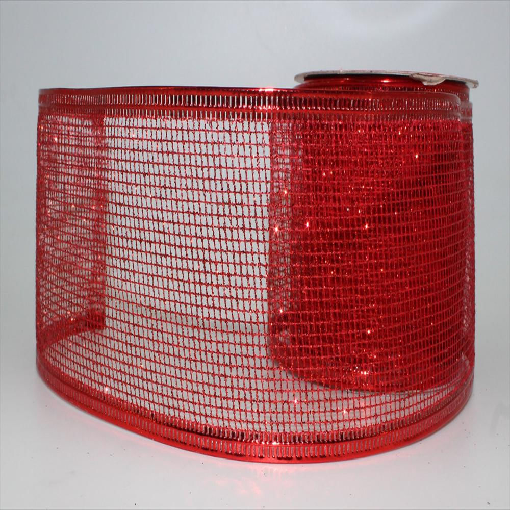 Cinta Alambrada 2.5 Pulgadas X 10Yds Malla Escarchada Roja img #1
