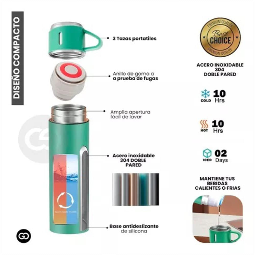 Termo 500Ml Acero Inoxidable Térmico +3 Pocillos Portátil img #4