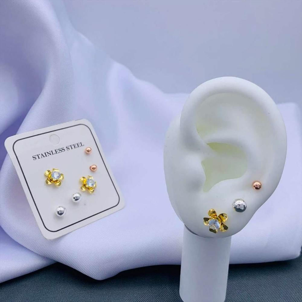 Set De Topos Tricolor De Flor Perla En Acero Inoxidable