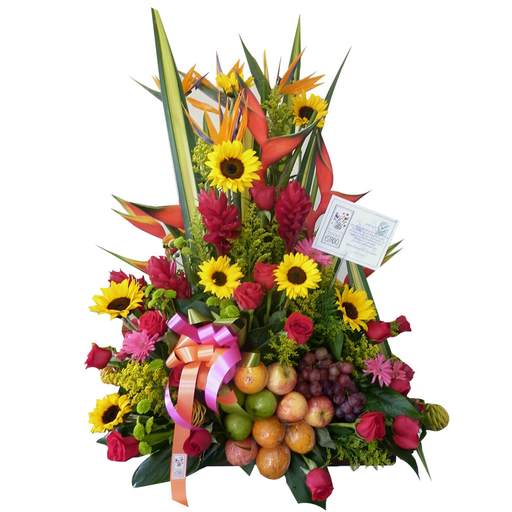 Arreglo Floral Tropical Con Variadad De Flores Y Frutas img #1