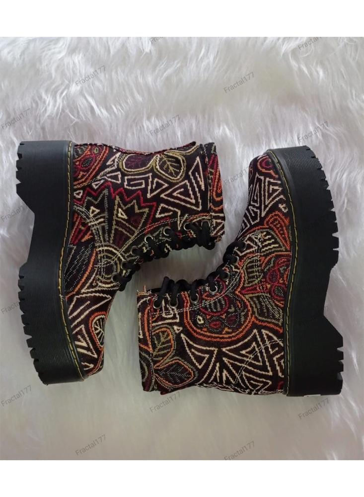 Botas Para Dama En Tela Gobelino Rayadas img #2
