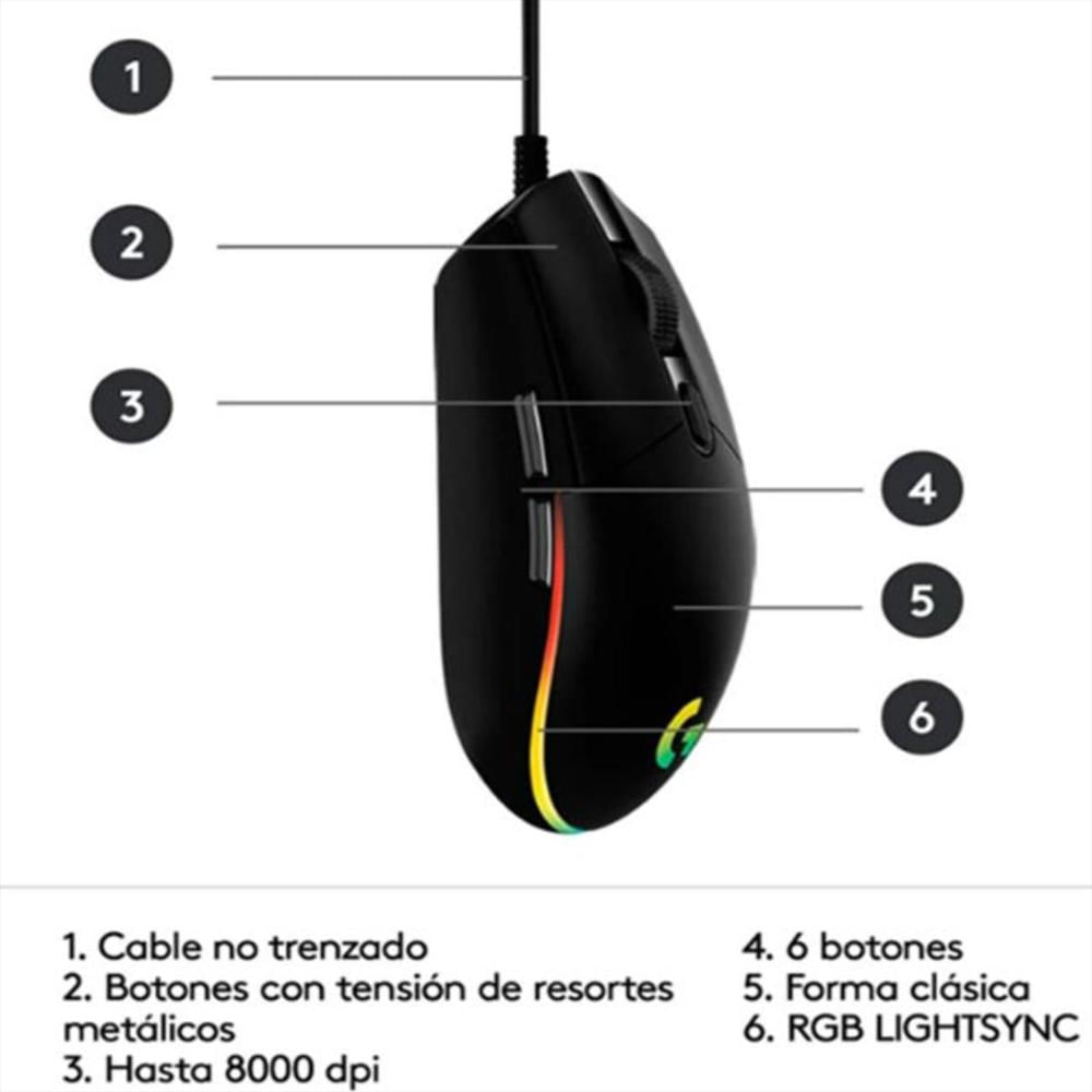 Mouse Gamer Logitech G203 Prodigy Con Cable Negro img #2