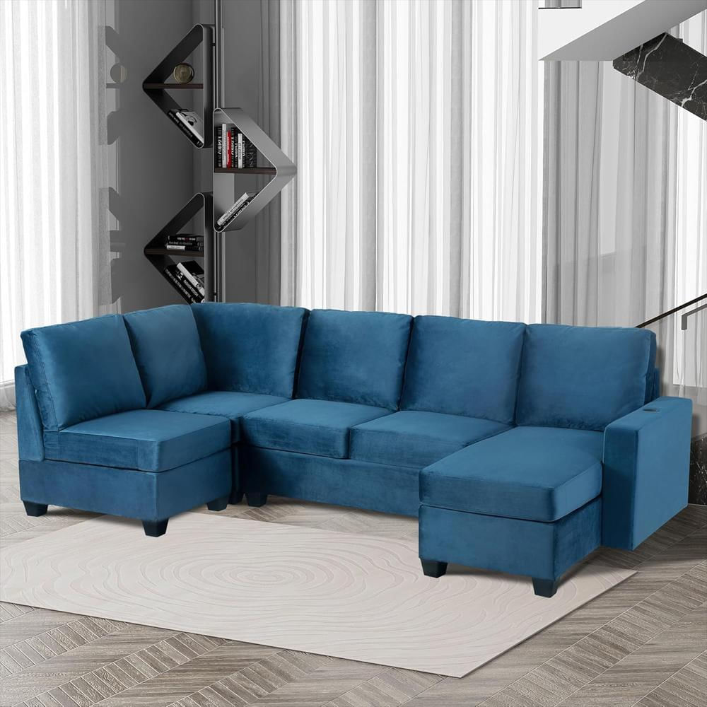 Sofá Ubgo Seccional 6 Asientos Terciopelo Elegante Modular Convertible ...