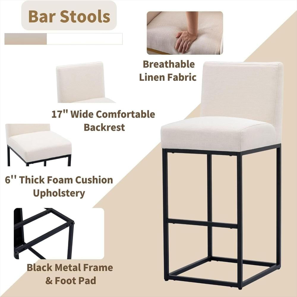 Sillas De Bar Hny Tapizadas Lino Crema Respaldo Metal Negro 78.74 Cm ...